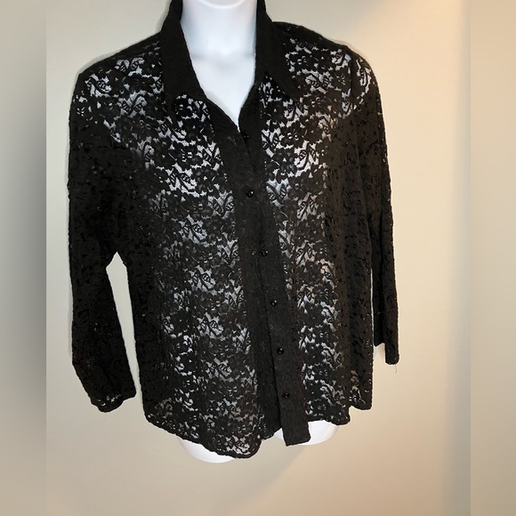 Venezia | Tops | Venezia Vintage Black Lace Button Down Blouse | Poshmark